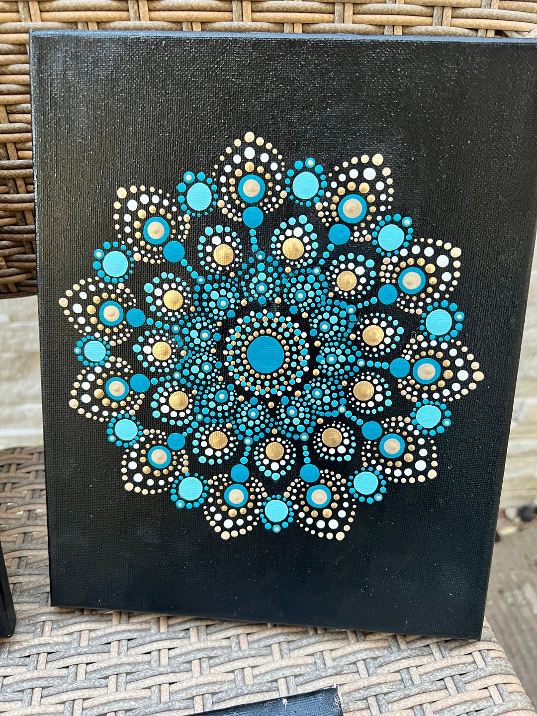 Mandala Dot Art - Beautiful Blues and Gold 8 X 10 - Etsy