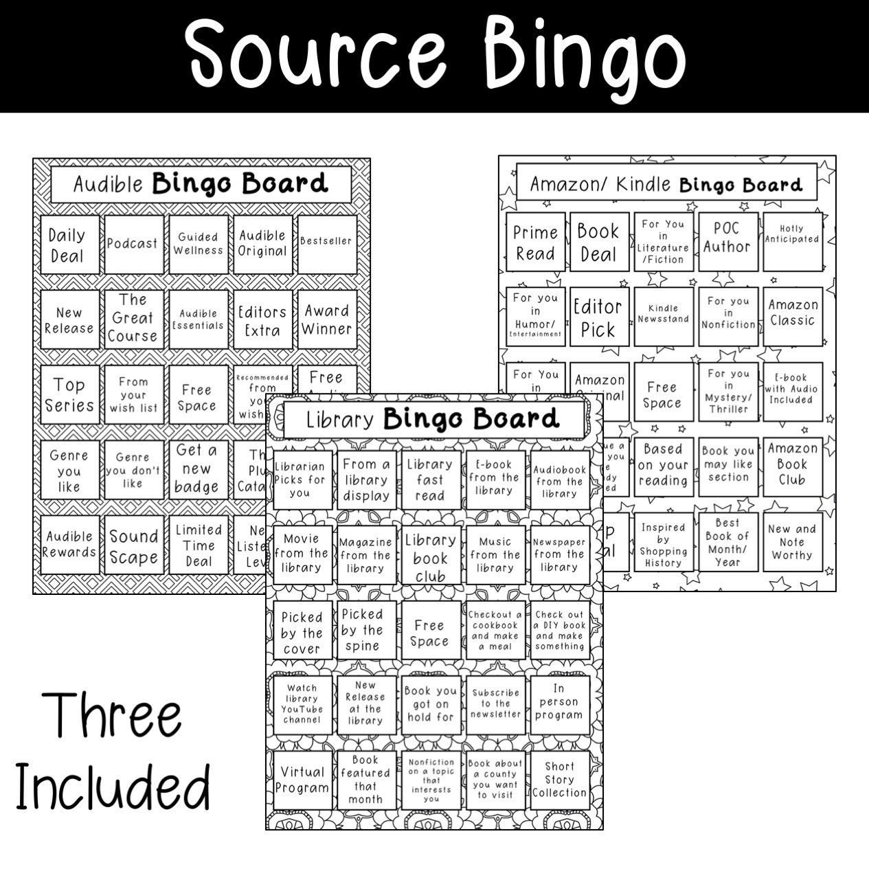 Book Bingo Boards-general Pack - Etsy