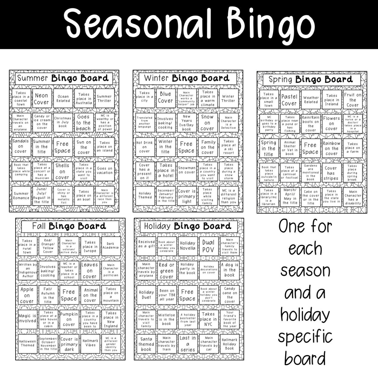 Book Bingo Boards-general Pack - Etsy