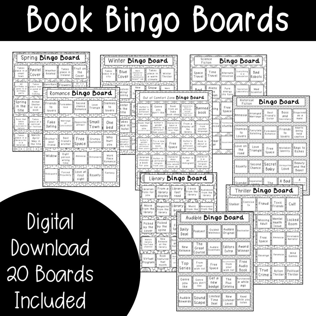 Book Bingo Boards-general Pack - Etsy