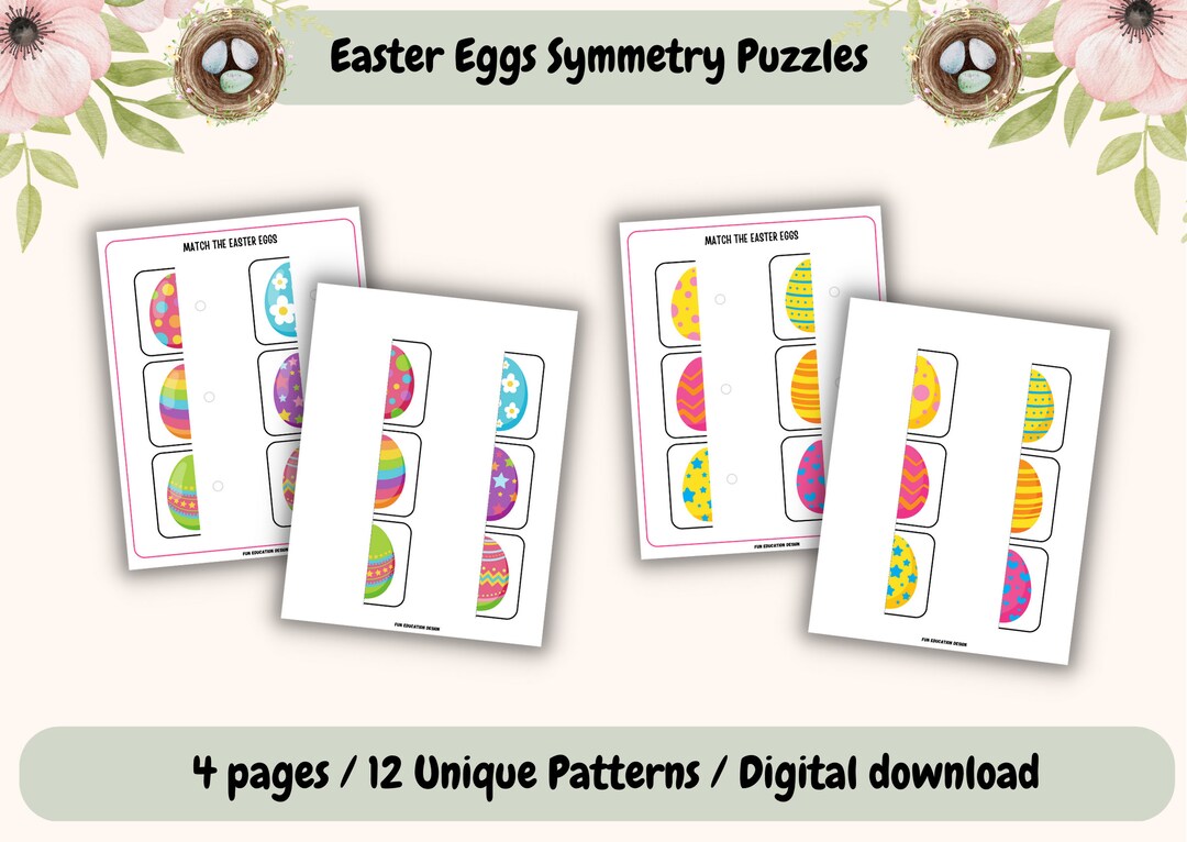 Easter Eggs Symmetry Matching Puzzles, Preschool Matching Game, Easter ...
