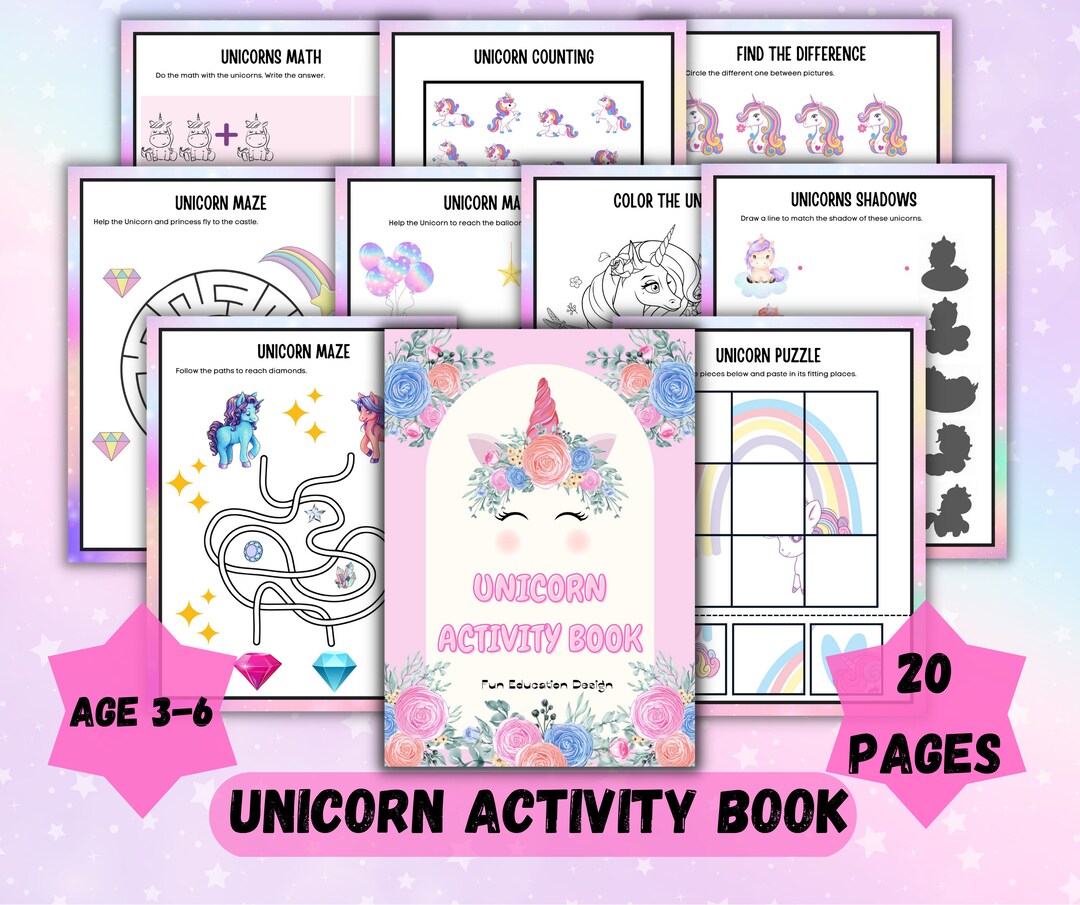 Unicorn Activity Book for Kids, Girls Unicorn Coloring Pages, Unicorn ...