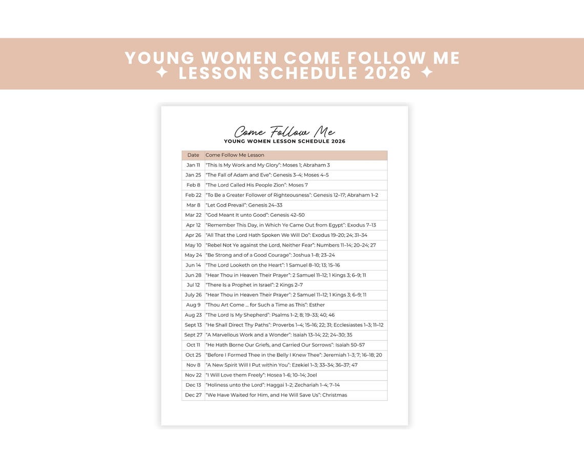 2026 Come Follow Me Young Women Schedule | LDS Old Testament Printable ...