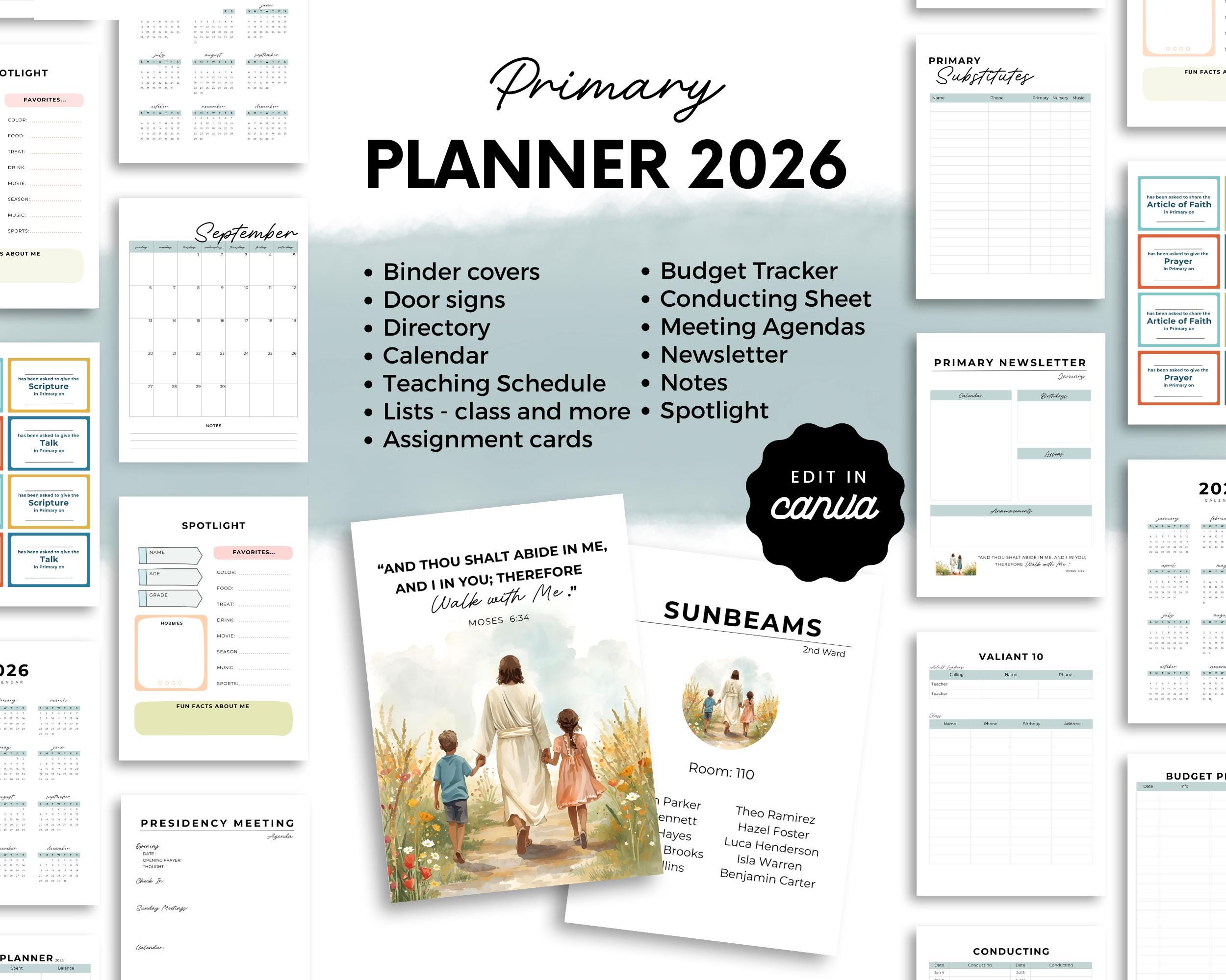 Primary Planner 2026 | LDS Primary Presidency Binder | Editable Canva ...