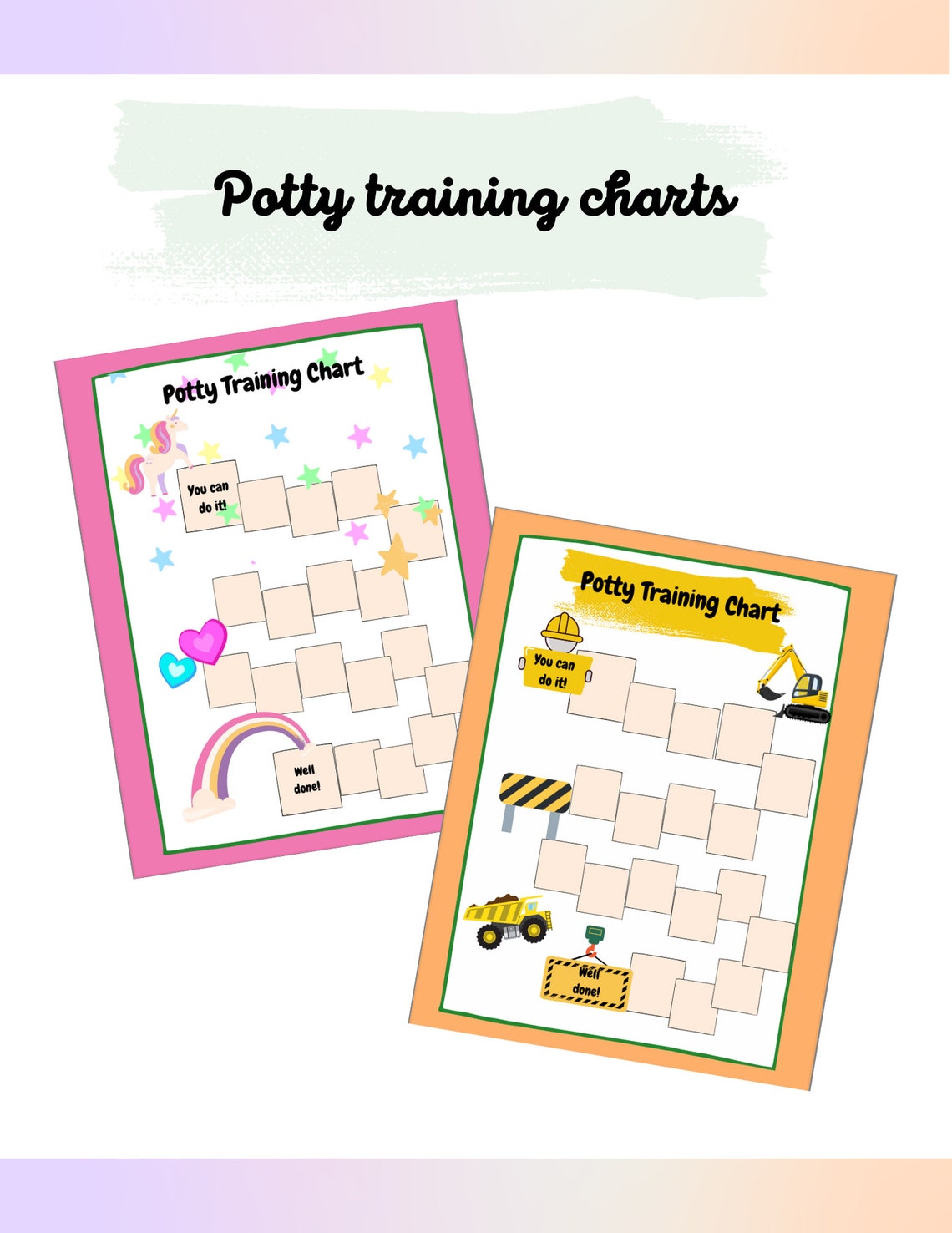 Potty Training Chart, Printable, Construction Chart, Unicorn Chart ...