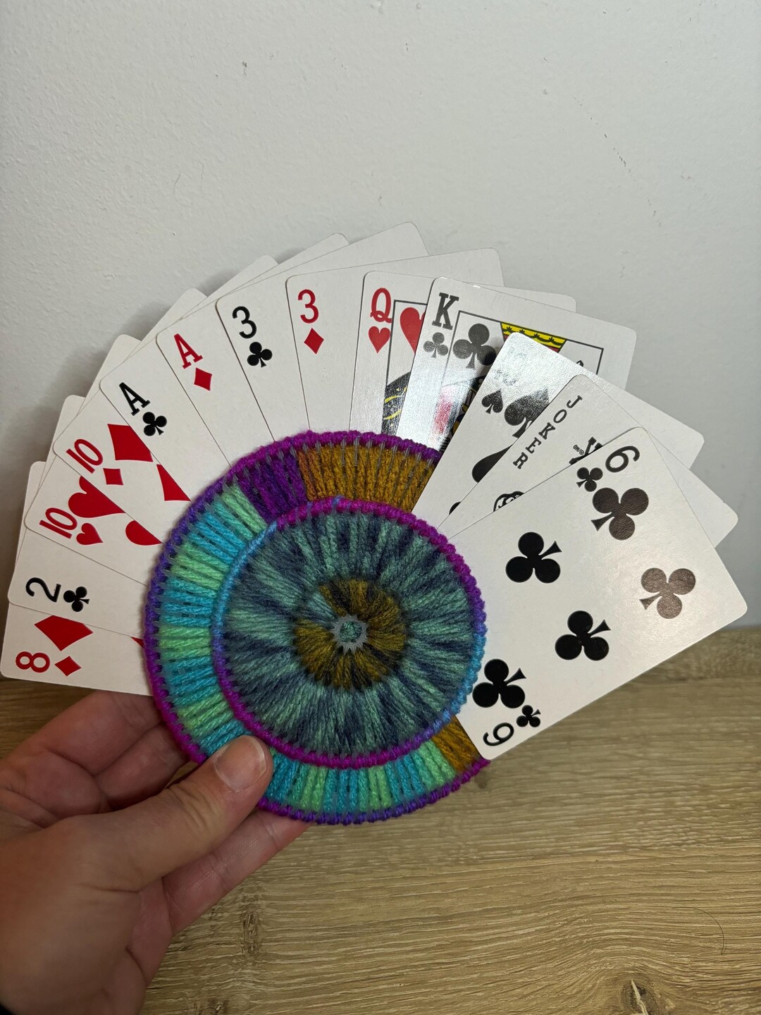 Playing Card Holder Large Multi Level Peacock Purple Yarn Felt Lined ...