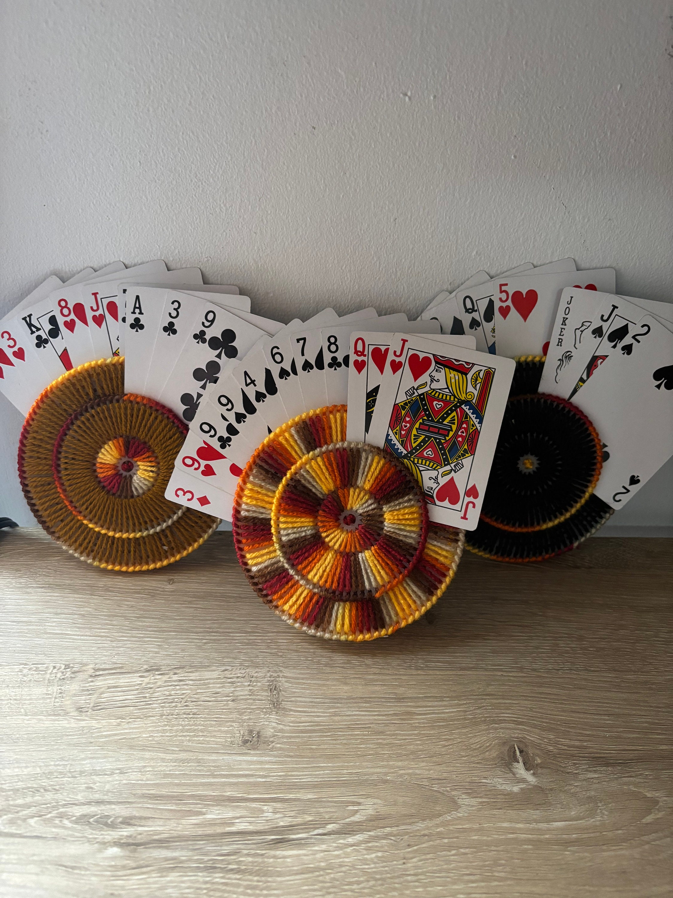 Playing Card Holder Large 3-pack Thanksgiving Fall Leaves Yarn Felt Lined Handmade Children ...