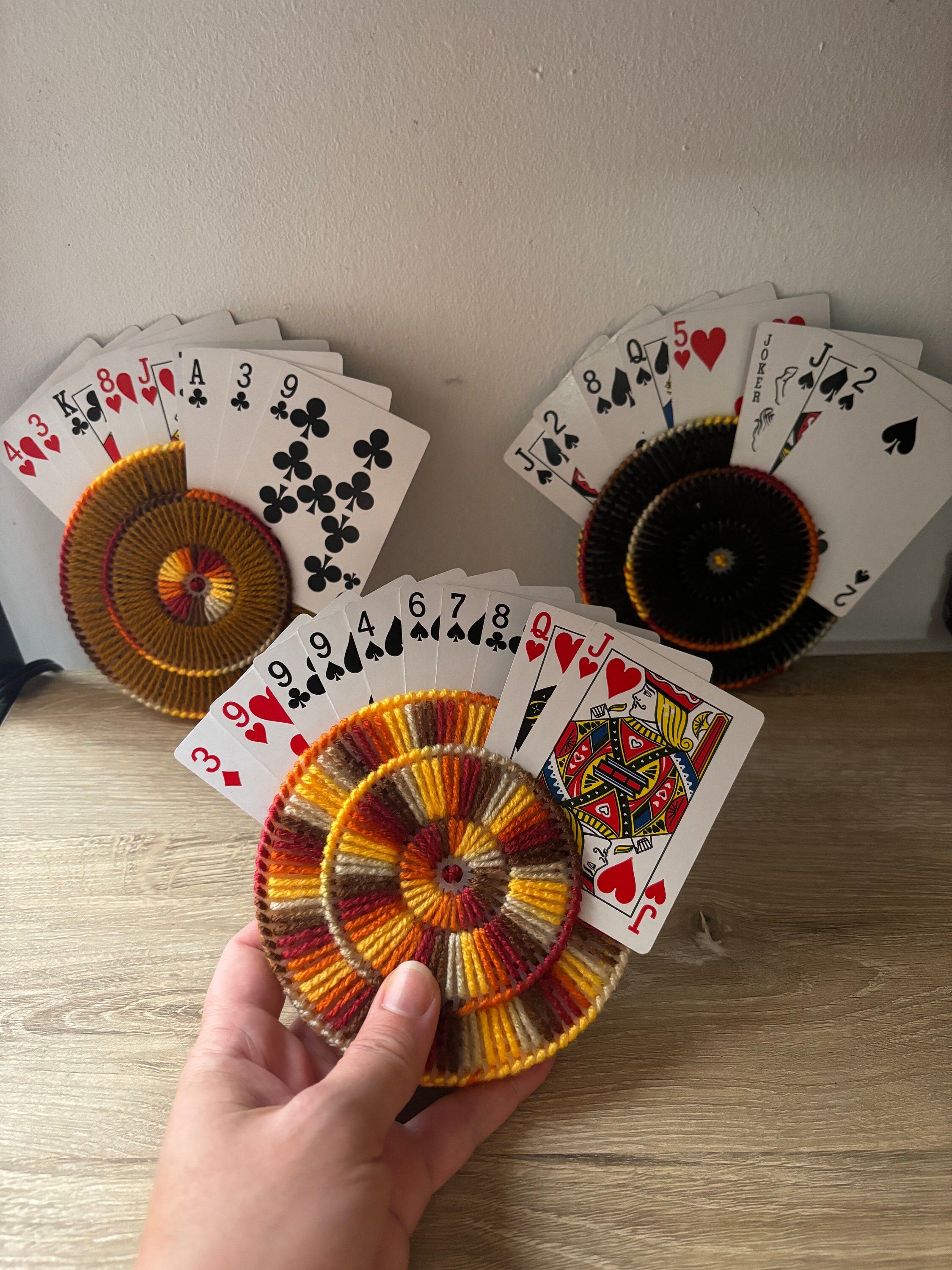 Playing Card Holder Large 3-pack Thanksgiving Fall Leaves Yarn Felt Lined Handmade Children ...