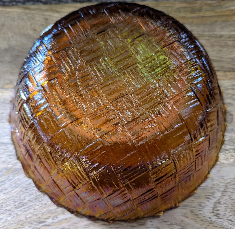 Vintage Amber Color Iridescent Glass Basket Weave Pattern - Etsy