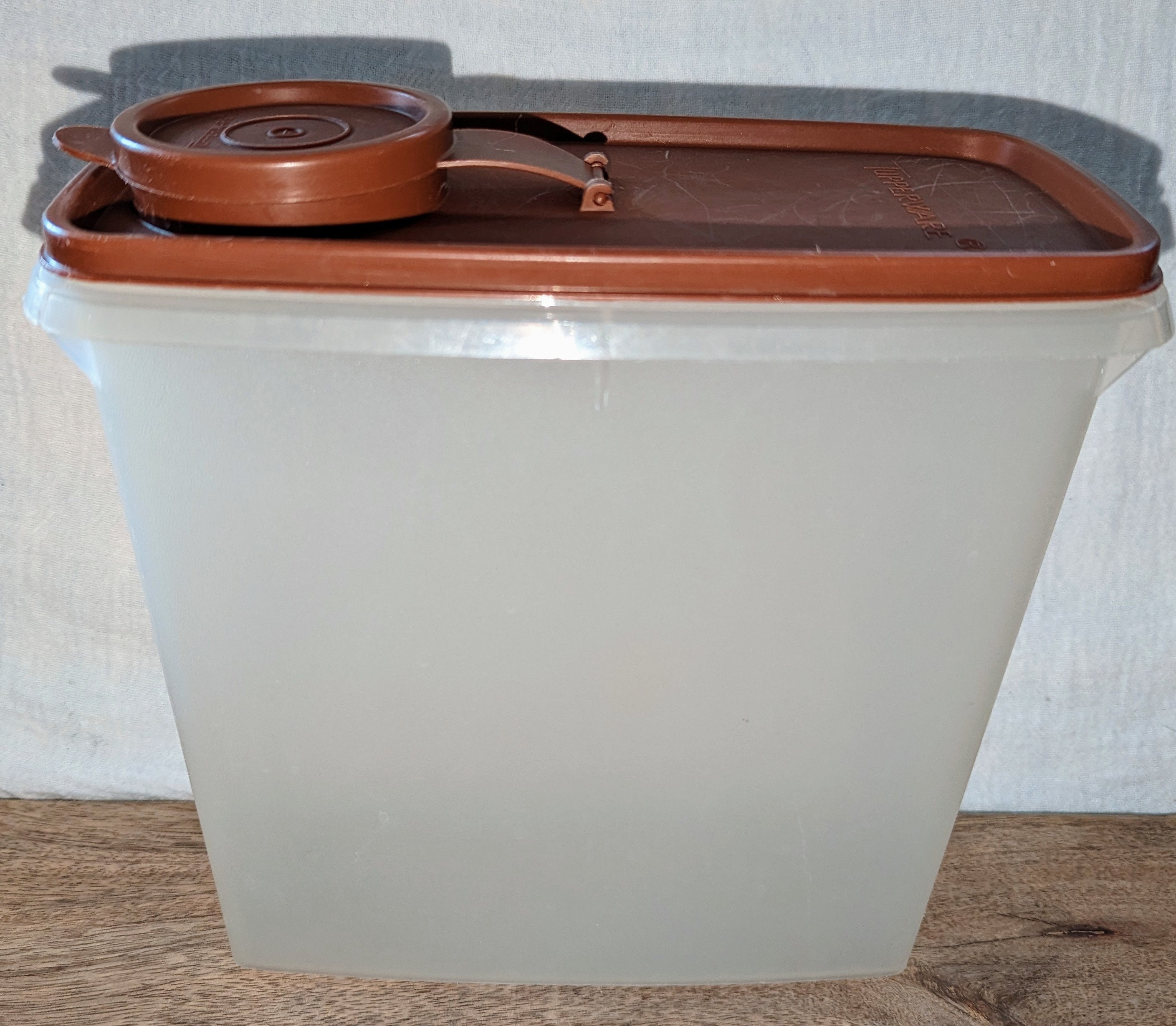 Vintage Tupperware Translucent Cereal Keeper Container Brown Flip-top ...