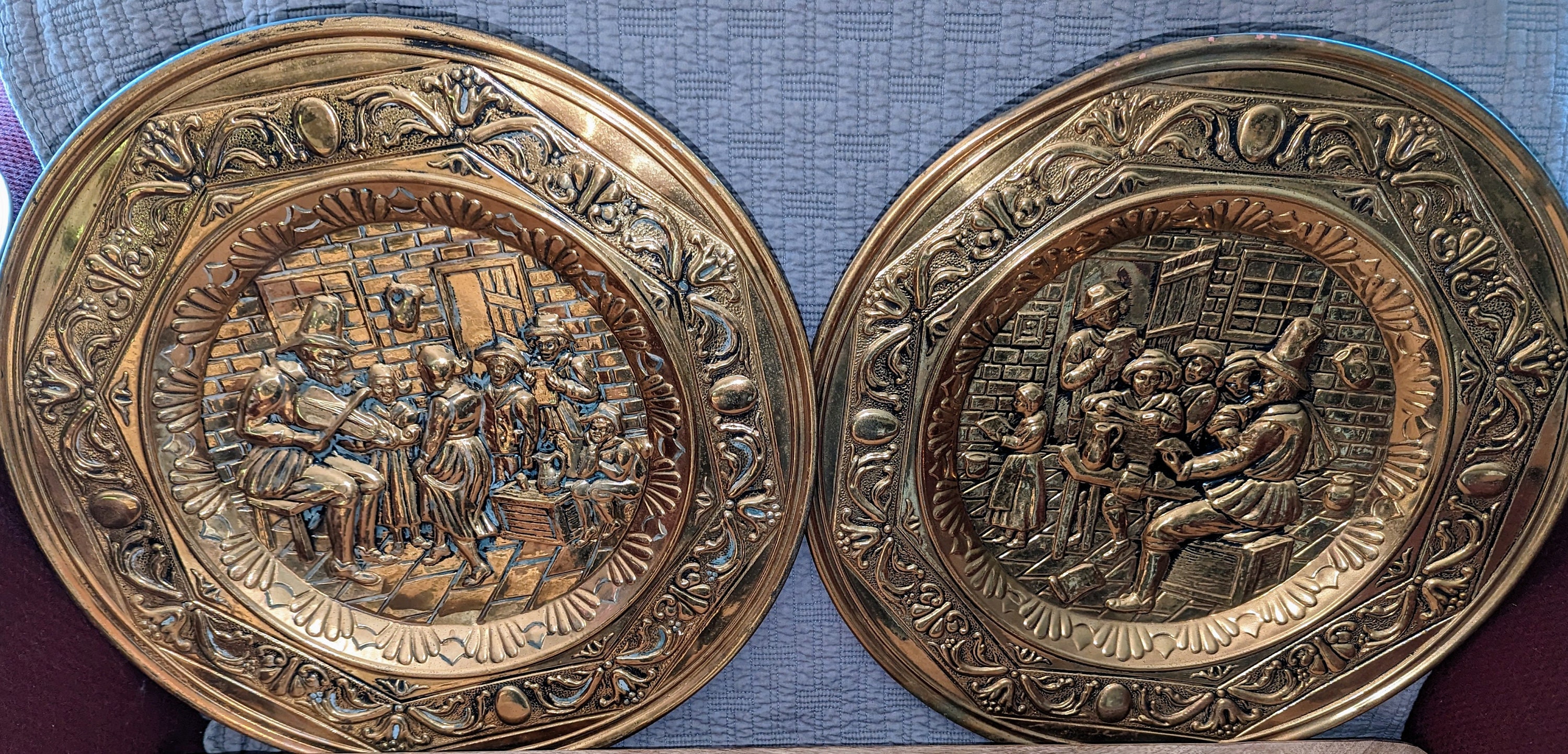 2 Vintage Peerage Brass Embossed Hanging Wall Plates Made England - Etsy