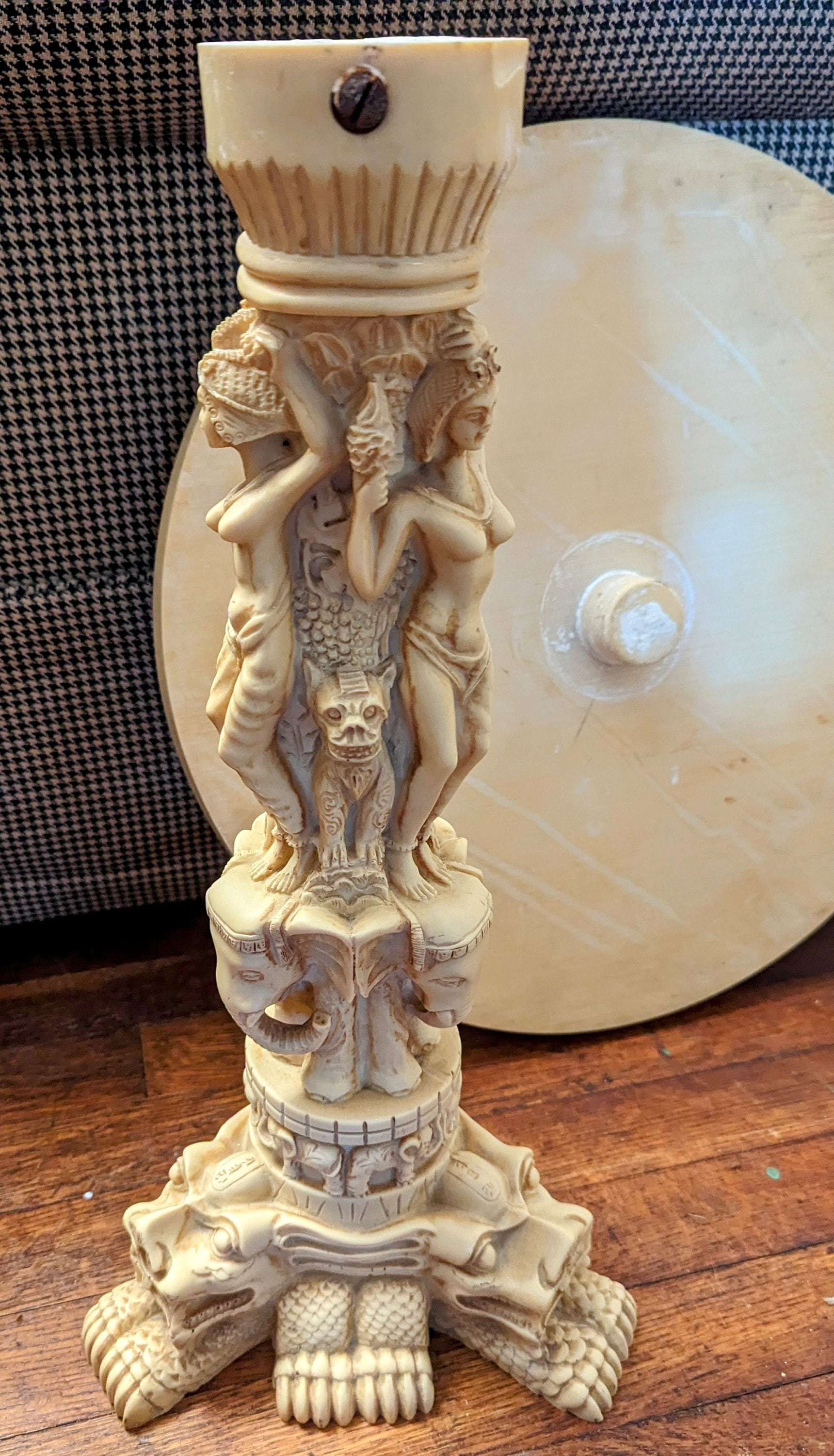 Mid-century Carved Faux Ivory Opium Table Plant Stand Heavy Well Made ...