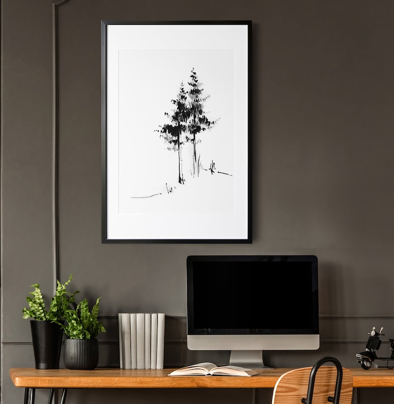 Minimlaist Pine Tree Ink Drawing Fine Art Print Wall Art - Etsy