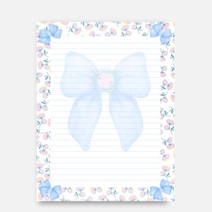 Coquette Stationary Printable Floral With Blue Bow Digital Paper Blank ...