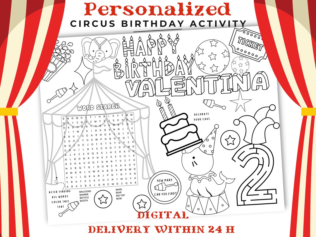 Personalised Circus Birthday Party Activity Circus Party Favor Kids ...