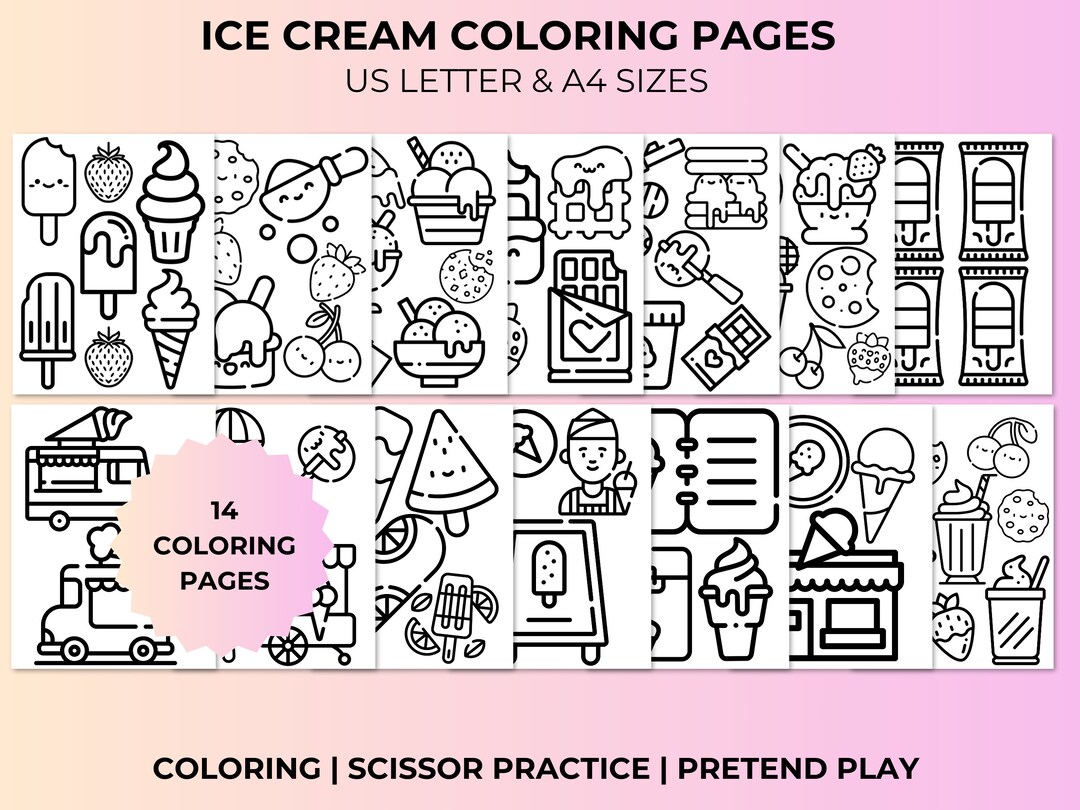 Ice Cream Coloring Page for Toddler Summer Activity for Kid Pretend ...