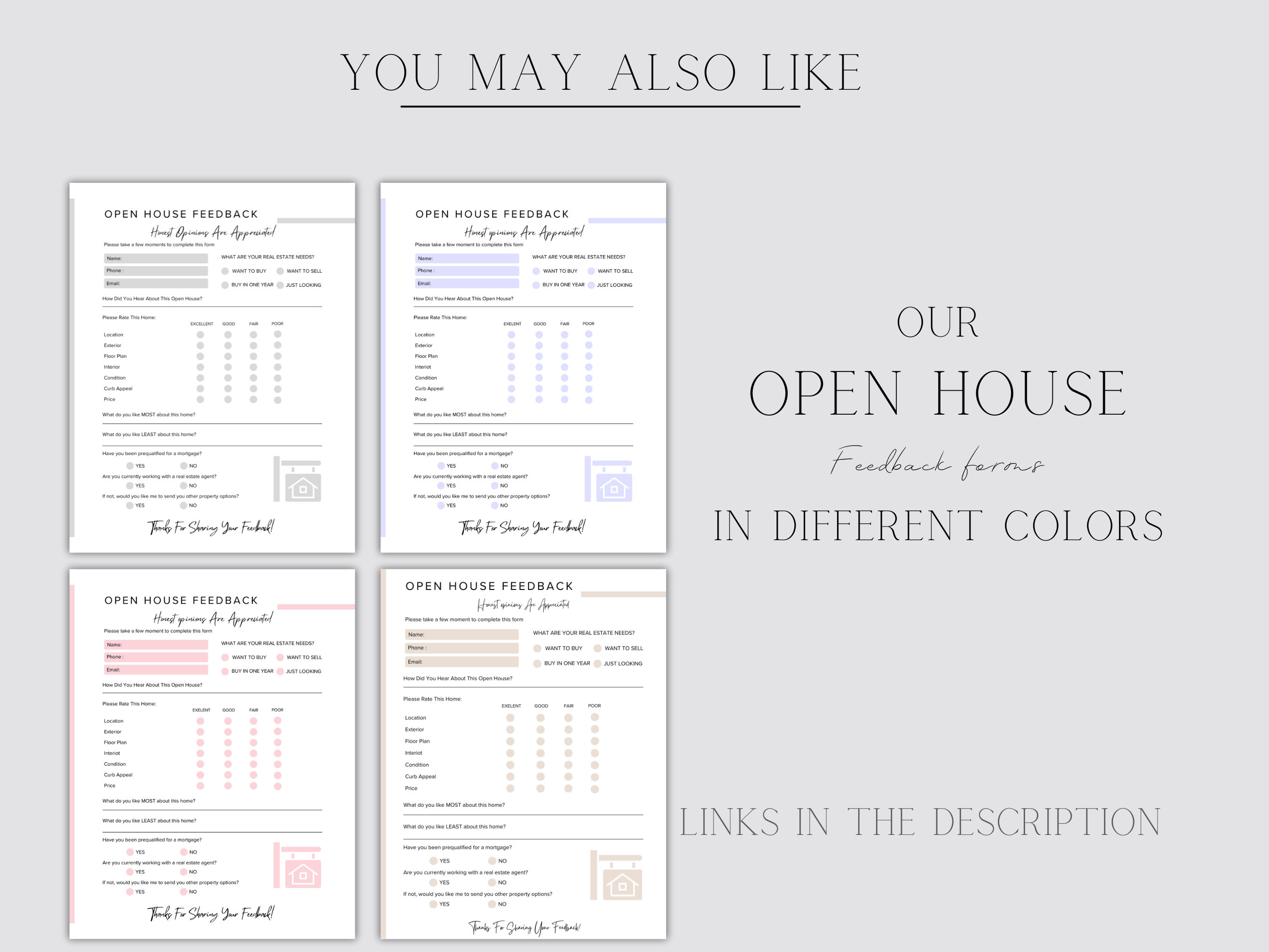 Open House Feedback Form for Real Estate Brokers Opinion Feedback Sheet ...
