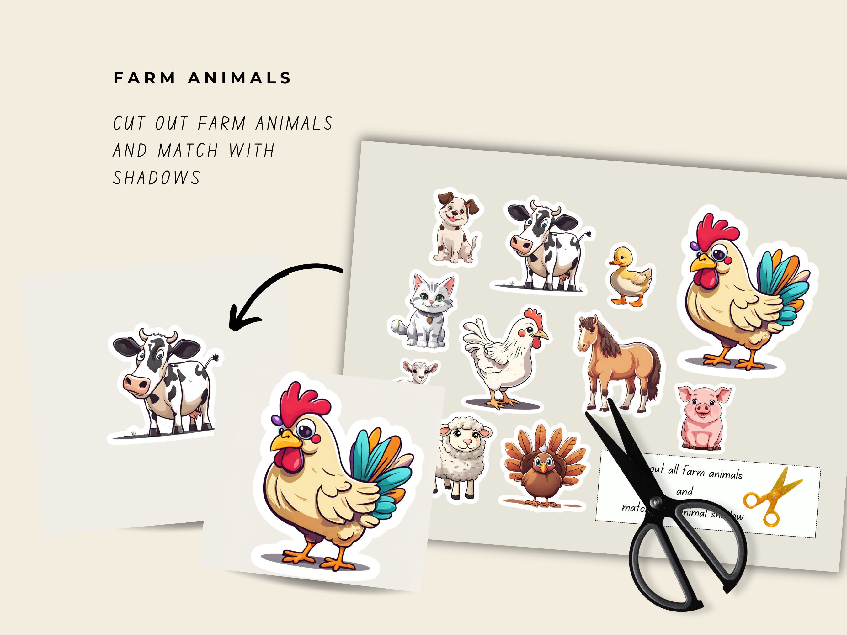 Farm Animals Shadow Matching for Busy Book Printable for Toddler ...