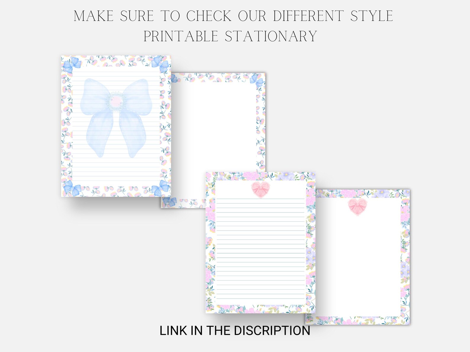 Coquette Aesthetic Printable Stationary Lined and Blank Note Bow Floral ...