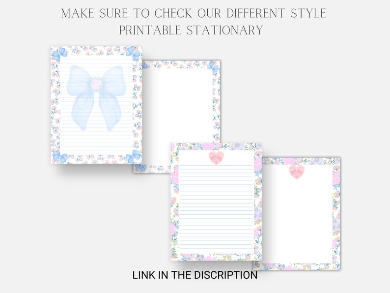 Coquette Aesthetic Printable Stationary Lined and Blank Note Bow Floral ...