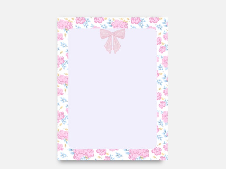 Coquette Aesthetic Printable Stationary Lined and Blank Note Bow Floral ...