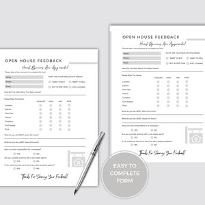 Open House Feedback Form for Real Estate Brokers Opinion Feedback Sheet ...