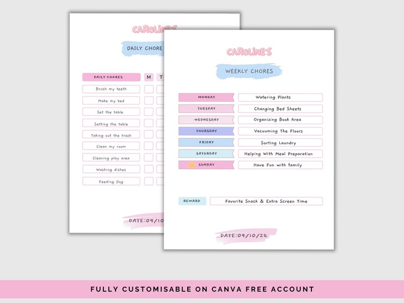 Editable Kids Chore Chart Daily Routine Checklist Weekly Individualized ...