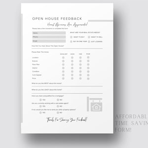 House Tour Review Form for Open House Guests Survey Template for Open ...
