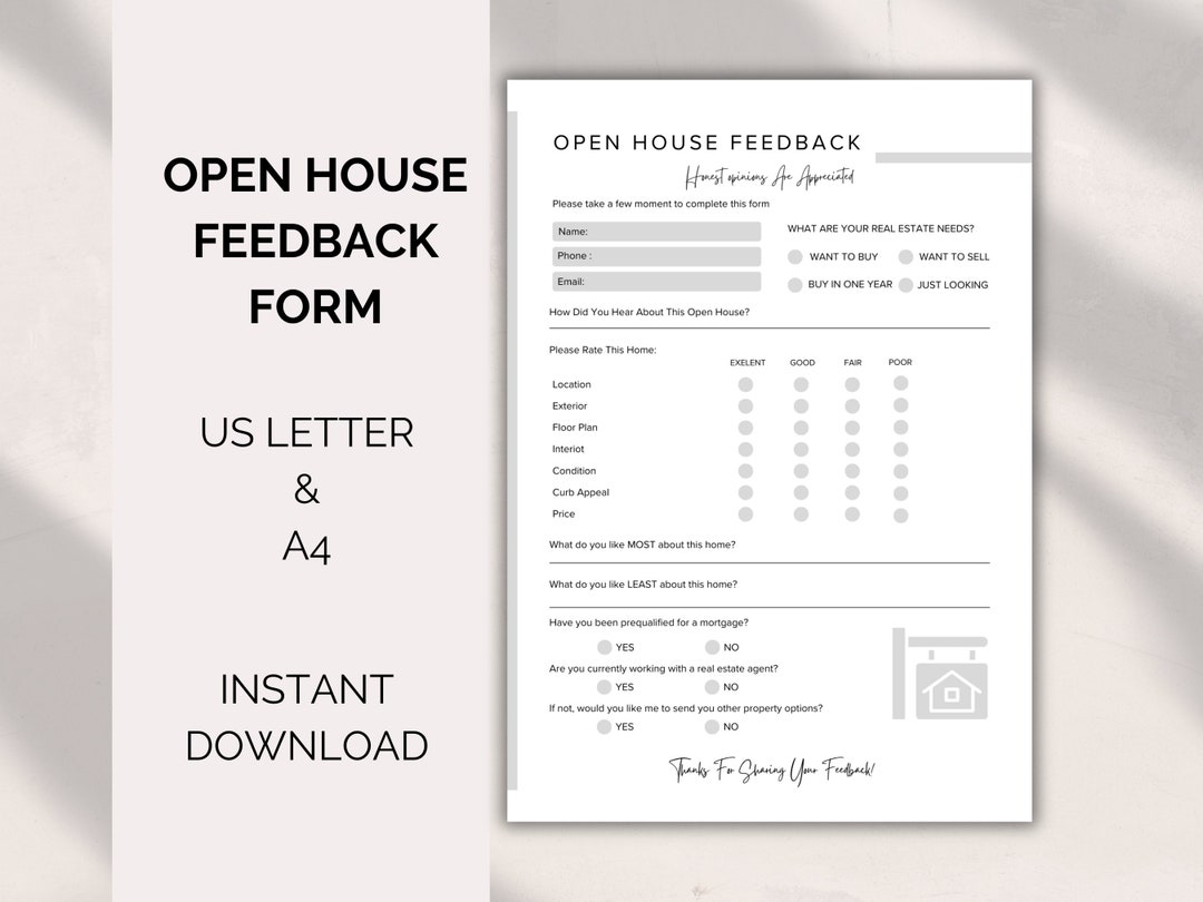 House Tour Review Form for Open House Guests Survey Template for Open ...