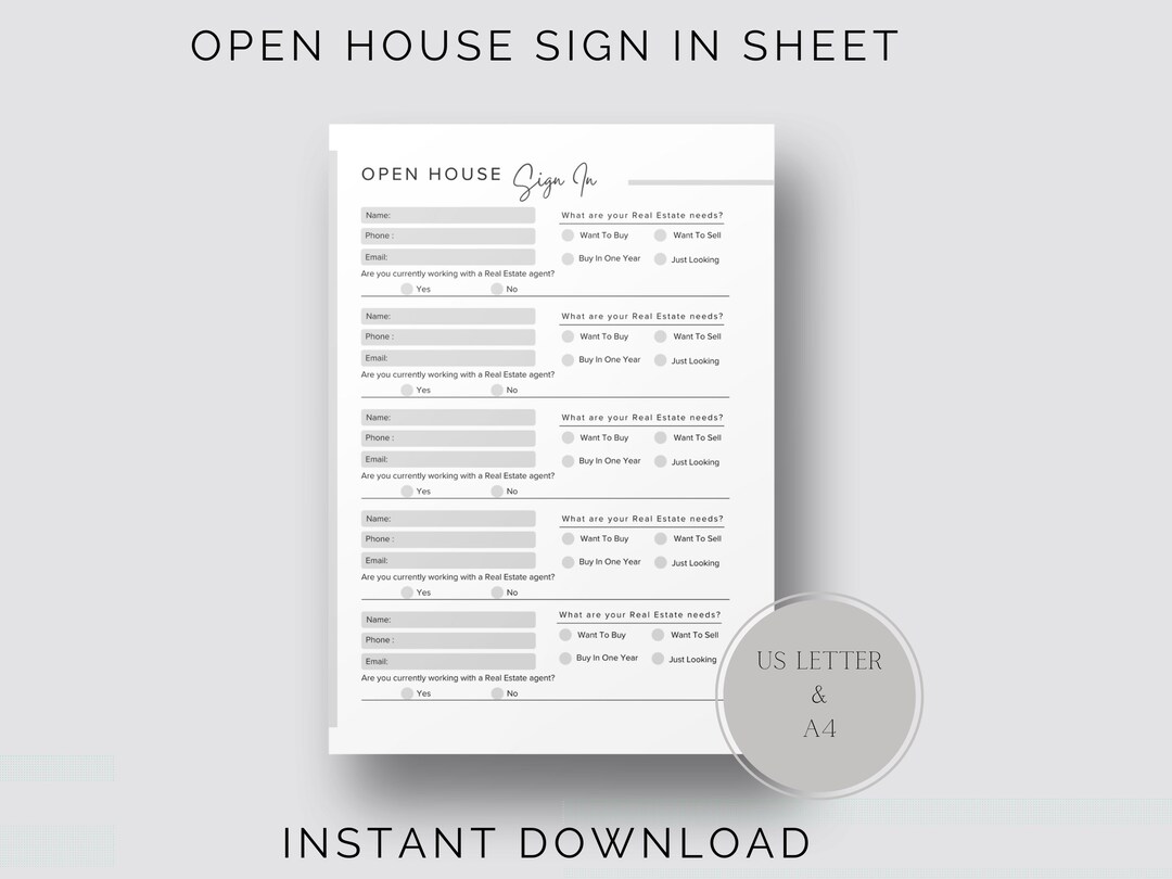Real Estate Open House Sign in Sheet Realtor Marketing Open House Flyer ...