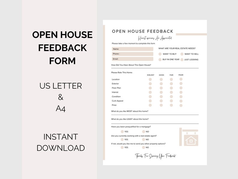 Realtor Open House Sheet Questionnaire PDF Feedback Form Buyer Feedback ...
