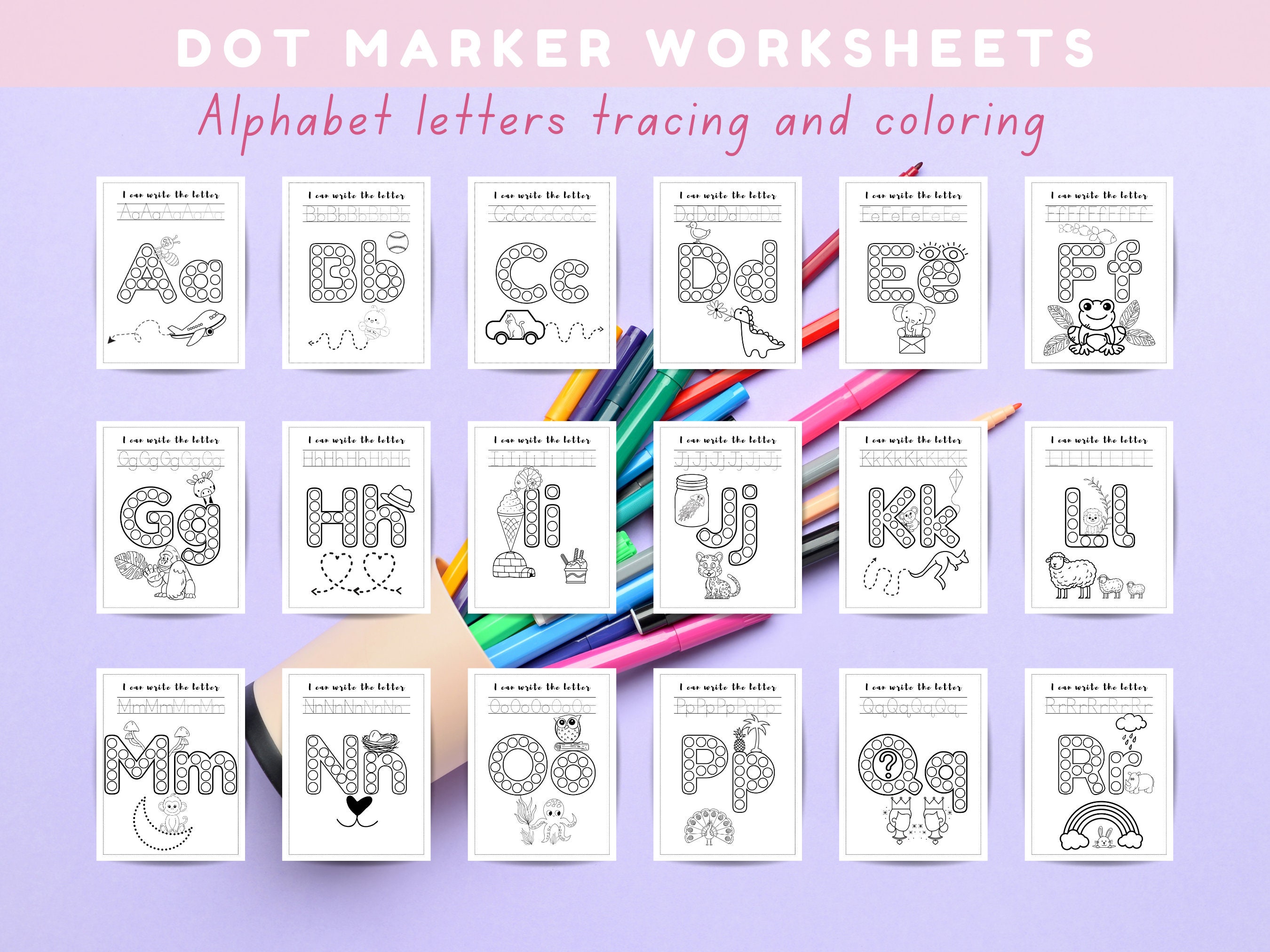 Dot Alphabet Tracing Letters Dot Marker Worksheet Upper an Lower Case ...