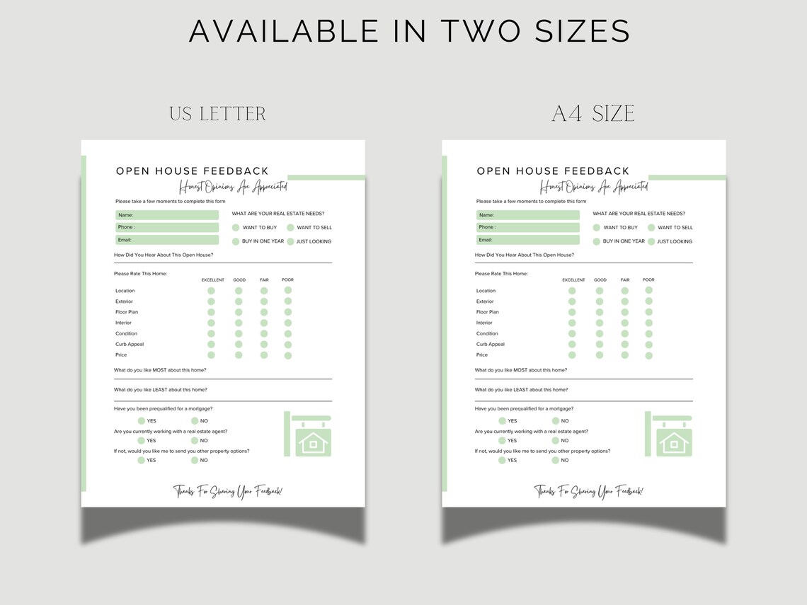 Open House Feedback Form for Real Estate Brokers Opinion Feedback Sheet ...