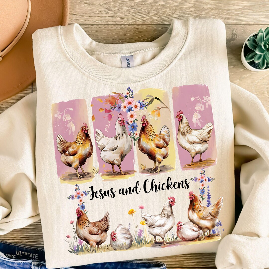 Jesus and Chickens PNG Brushstroke Chicken Lover Digital Design Jesus ...