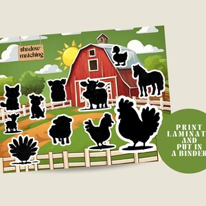 Farm Animals Shadow Matching for Busy Book Printable for Toddler ...