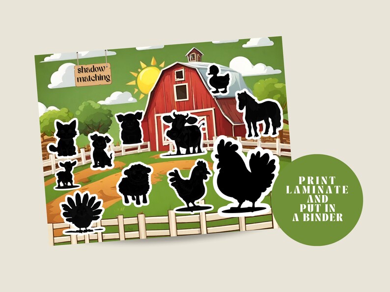 Farm Animals Shadow Matching for Busy Book Printable for Toddler ...