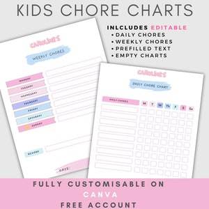Editable Kids Chore Chart Daily Routine Checklist Weekly Individualized ...