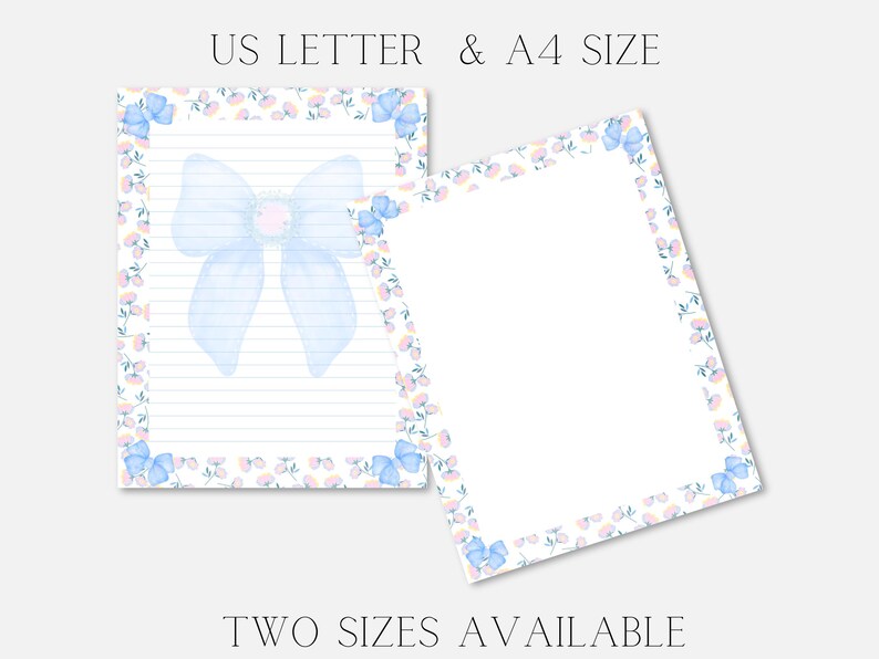 Coquette Stationary Printable Floral With Blue Bow Digital Paper Blank ...