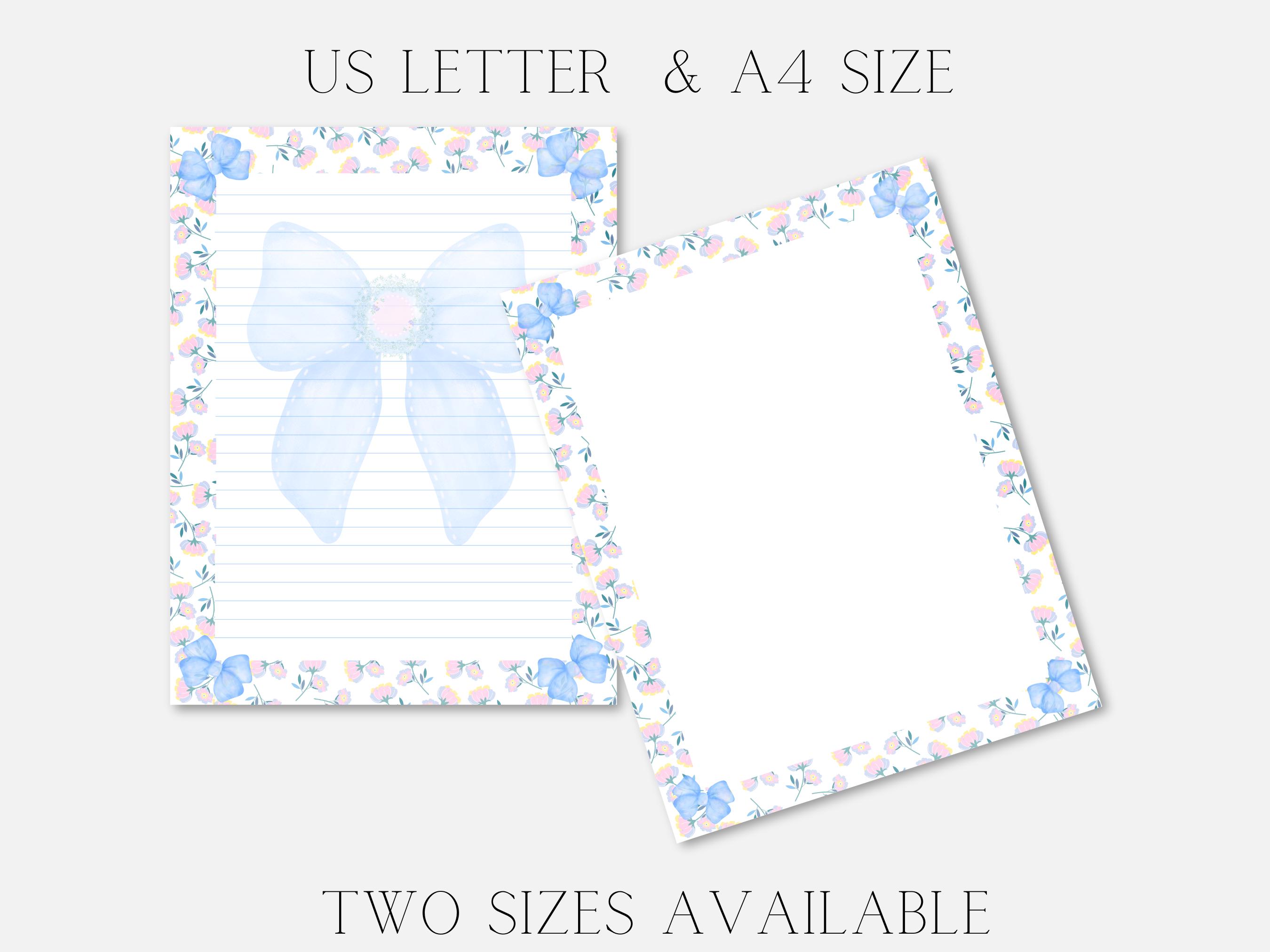 Coquette Stationary Printable Floral With Blue Bow Digital Paper Blank ...