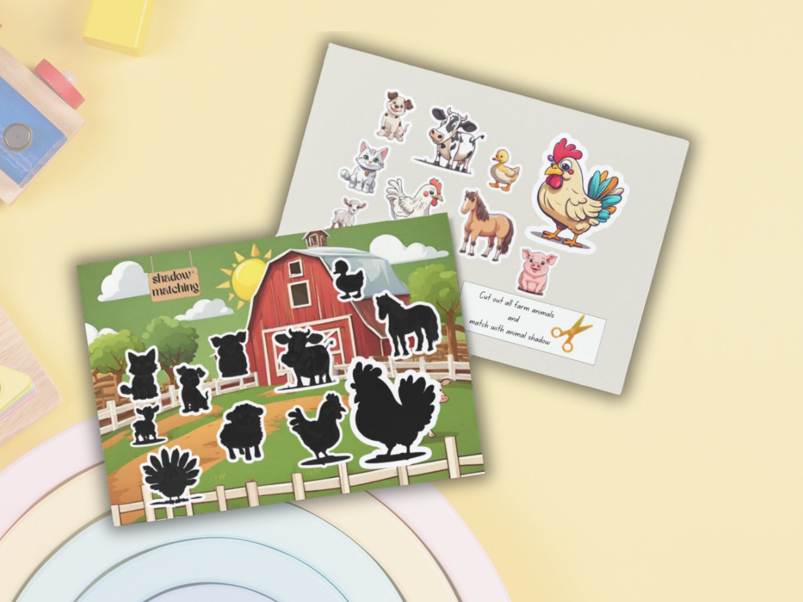 Farm Animals Shadow Matching for Busy Book Printable for Toddler ...