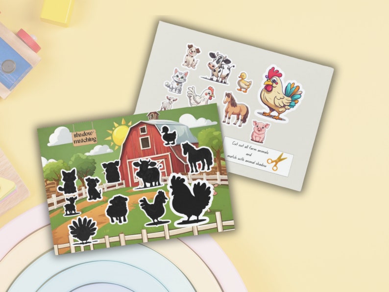 Farm Animals Shadow Matching for Busy Book Printable for Toddler ...