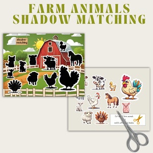 Farm Animals Shadow Matching Game, Montessori Busy Book (digital ...