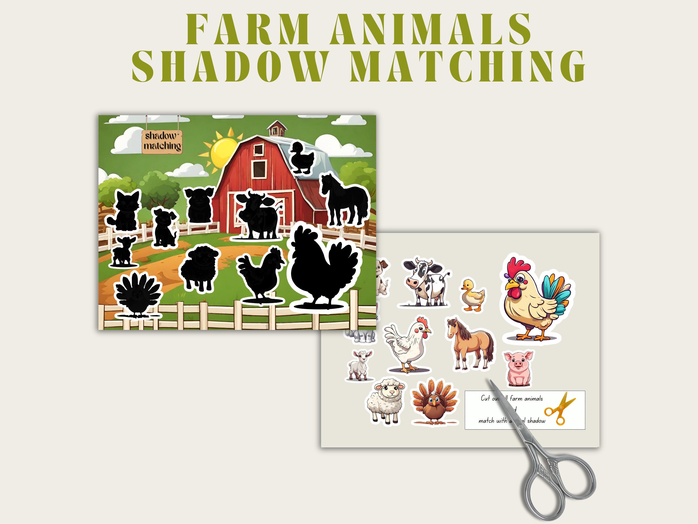 Farm Animals Shadow Matching for Busy Book Printable for Toddler ...