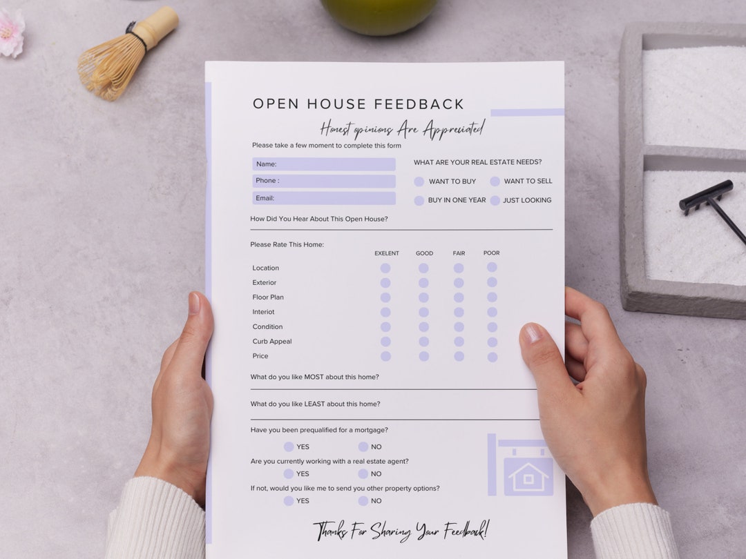 Open House Feedback Form for Real Estate Brokers Opinion Feedback Sheet ...