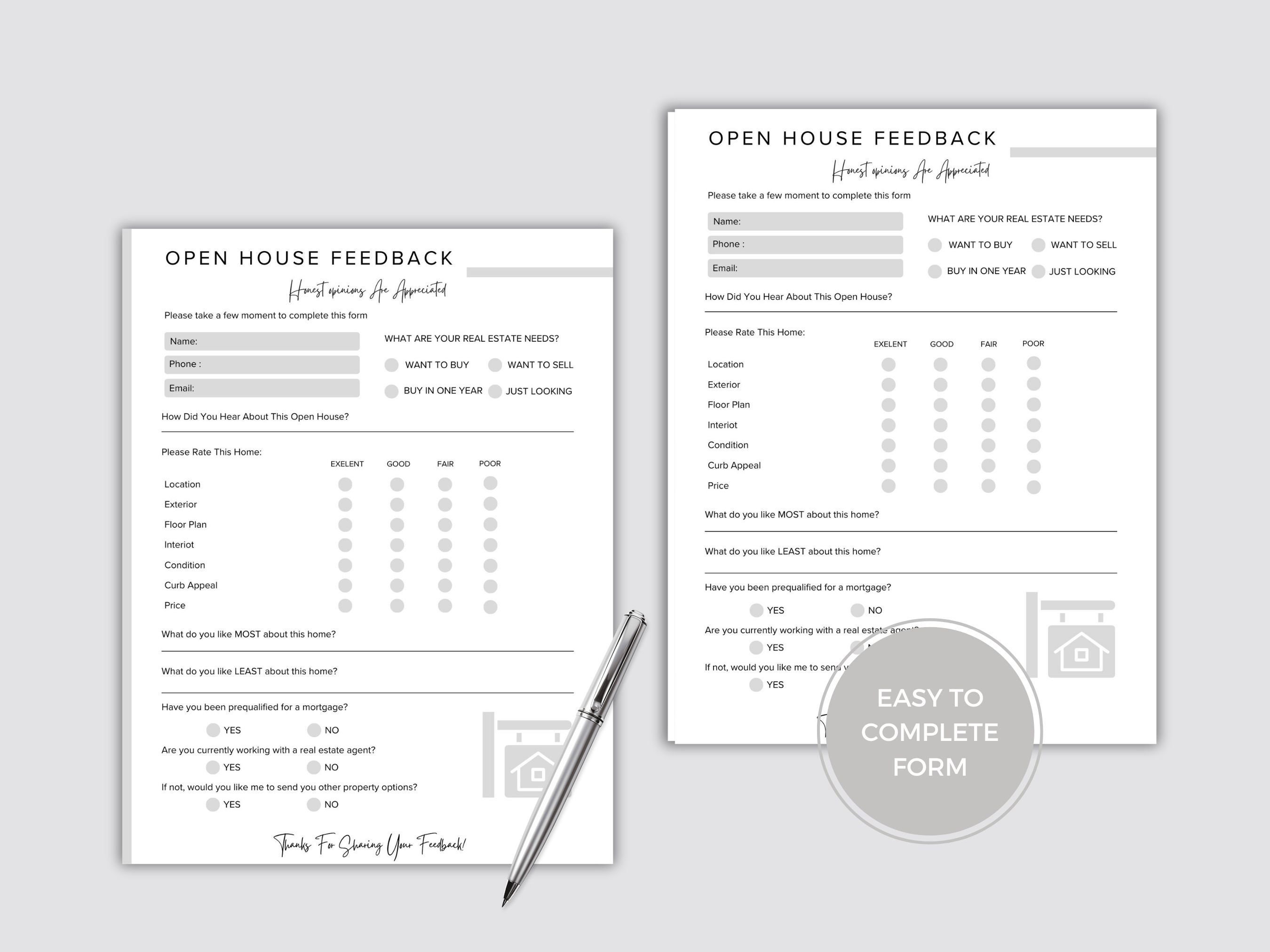 House Tour Review Form for Open House Guests Survey Template for Open ...