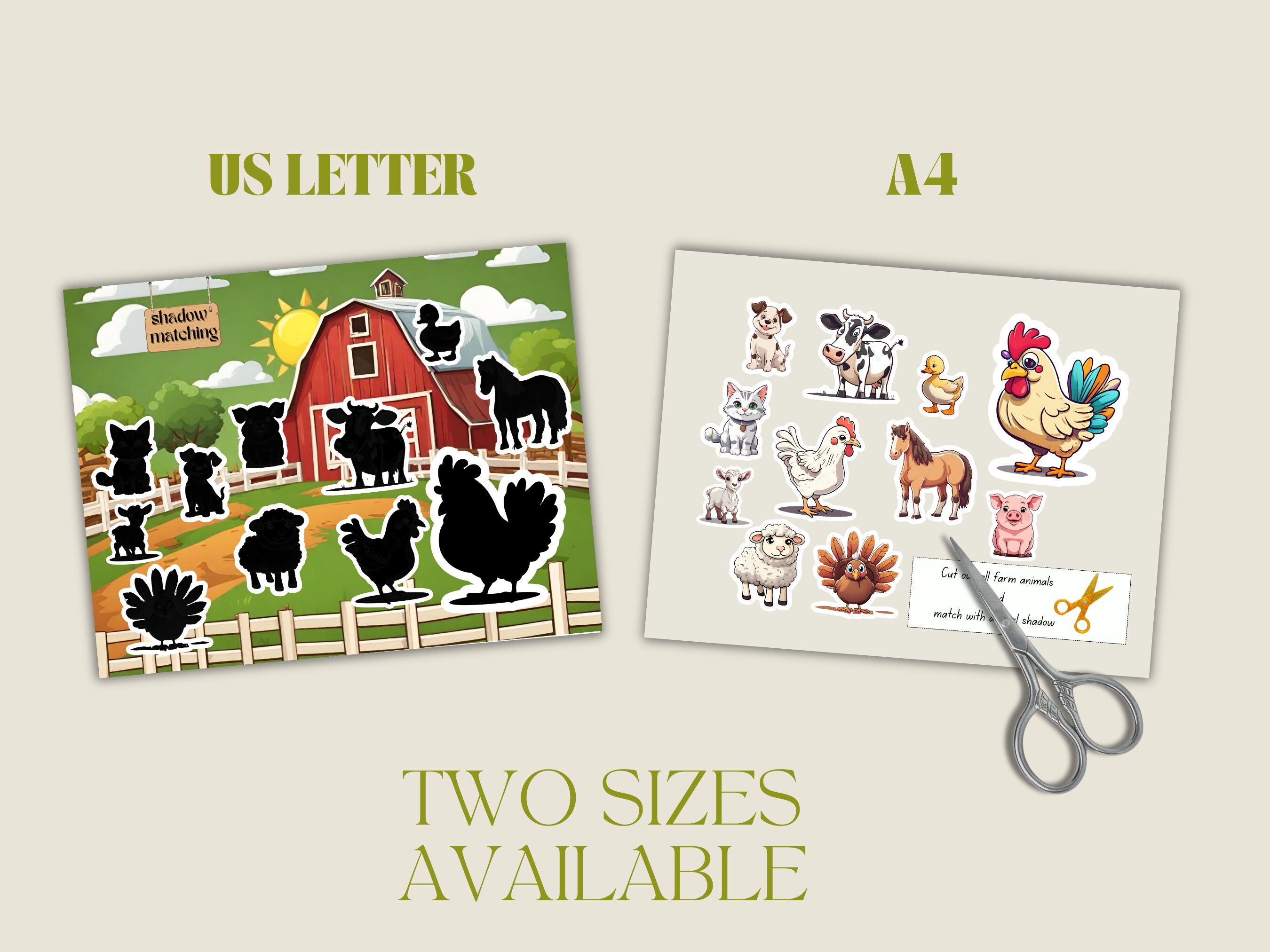 Farm Animals Shadow Matching for Busy Book Printable for Toddler ...