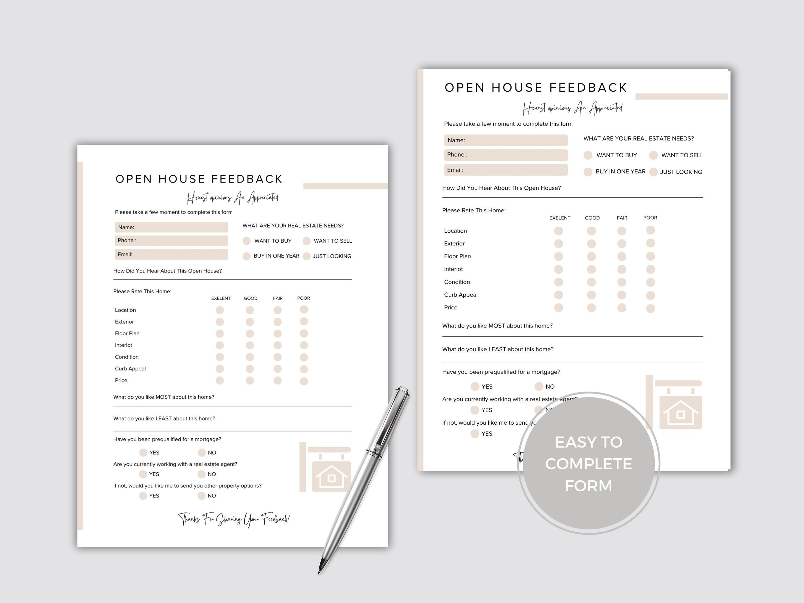 Realtor Open House Sheet Questionnaire PDF Feedback Form Buyer Feedback ...