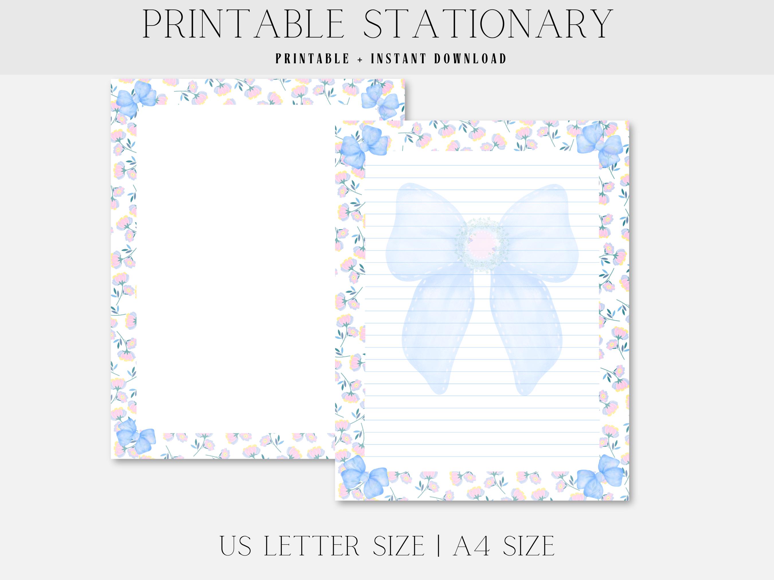 Coquette Stationary Printable Floral With Blue Bow Digital Paper Blank ...