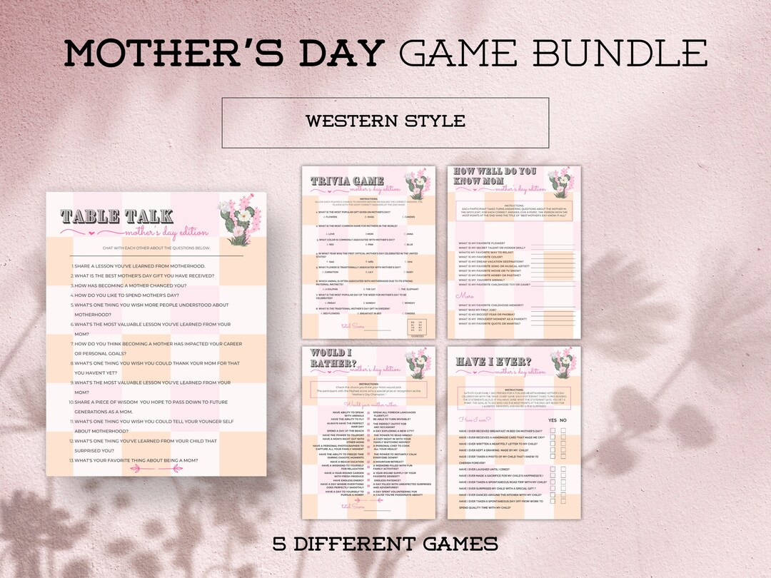 Printable Mother's Day Game Bundle for Family Fun Mom Day Activity ...
