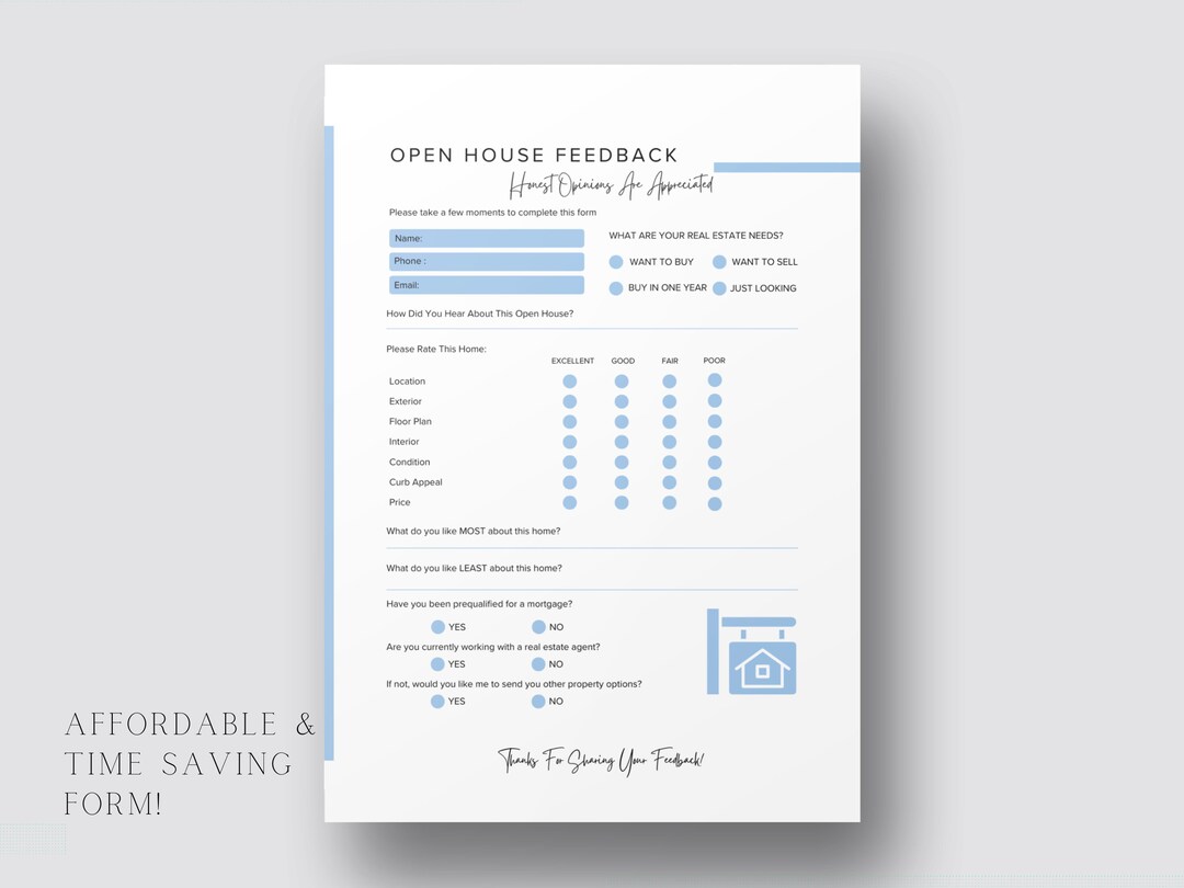 House Tour Review Form for Open House Guests Survey Template for Open ...